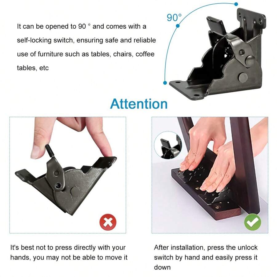 Self-Lock Hinge Hardware With Screws, 4 Pack Folding Brackets For Table ...