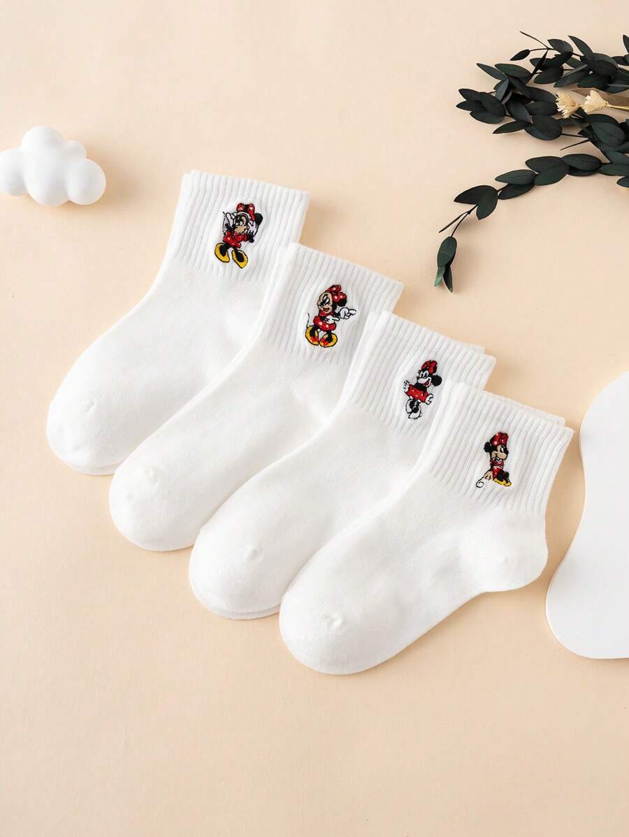 GUKOO 4 คู่ ถุงเท้ากลางแข้งพื้นฐานปักตัวละครการ์ตูนสนุก สไตล์ ยุโรป ...