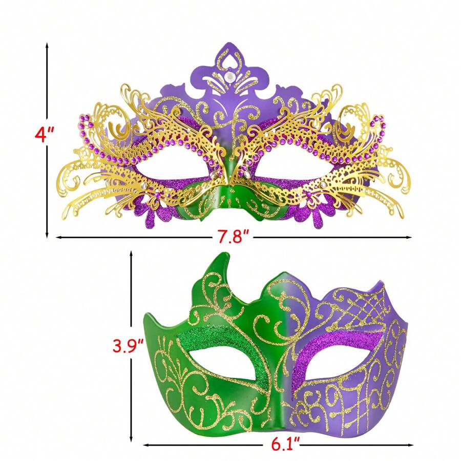 Couple Masquerade Mask - Shiny Metallic Filigree Rhinestone Venetian ...