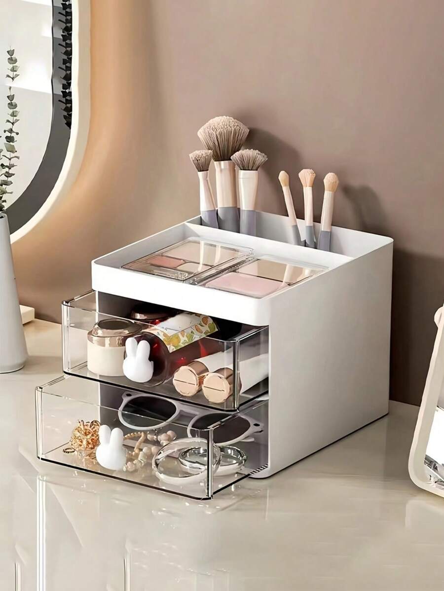 1pc Desktop Makeup And Jewelry Storage Box With 2 Drawers, Office Desk ...