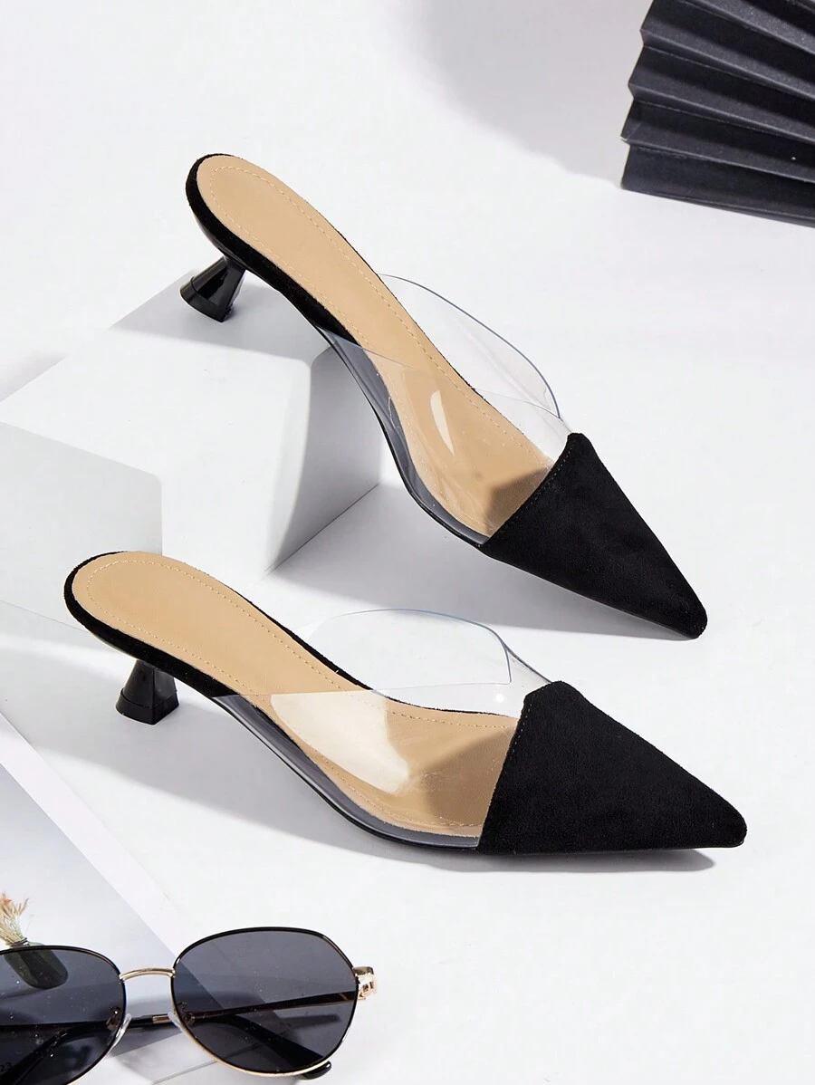 2024 Spring/Autumn Women's Pointed Toe Thin Heel Mules, Transparent ...