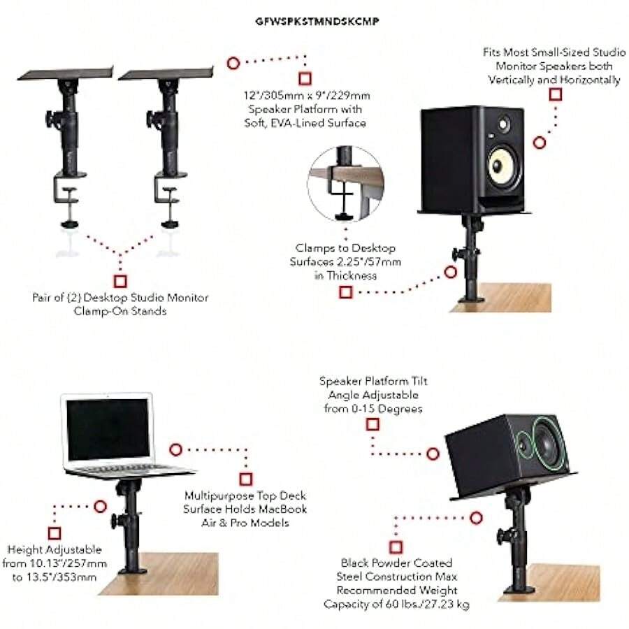 Desktop Clamp-On Studio Monitor And Speaker Stand For Home Recording ...