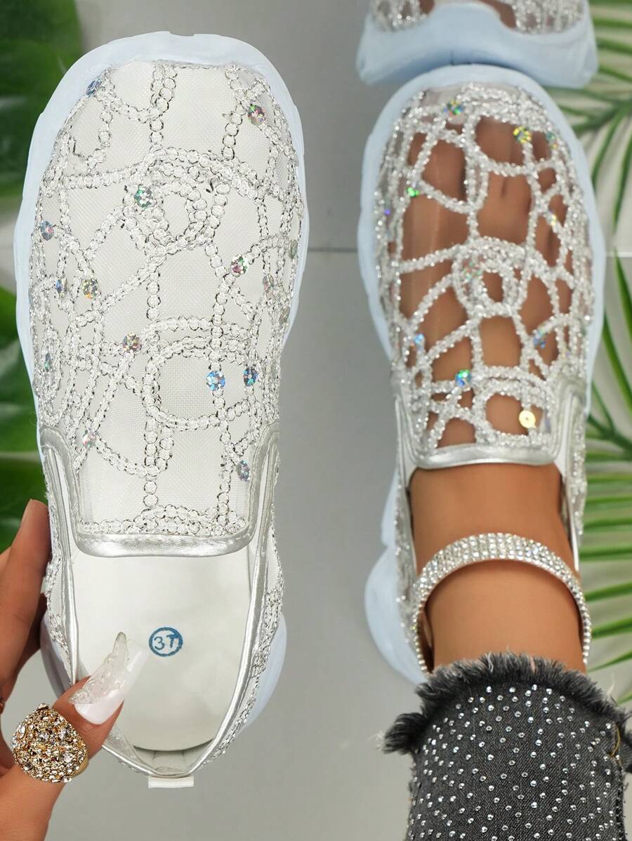Outdoor Casual Glitter Rhinestone Mesh Shoes, Fashionable Breathable ...