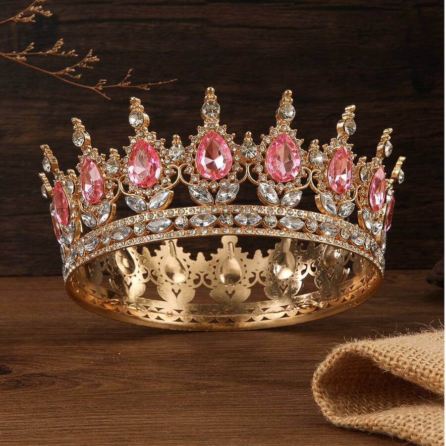 1pc/ Gold Drop Bridal Round Tiara, Suitable For Wedding Dress ...