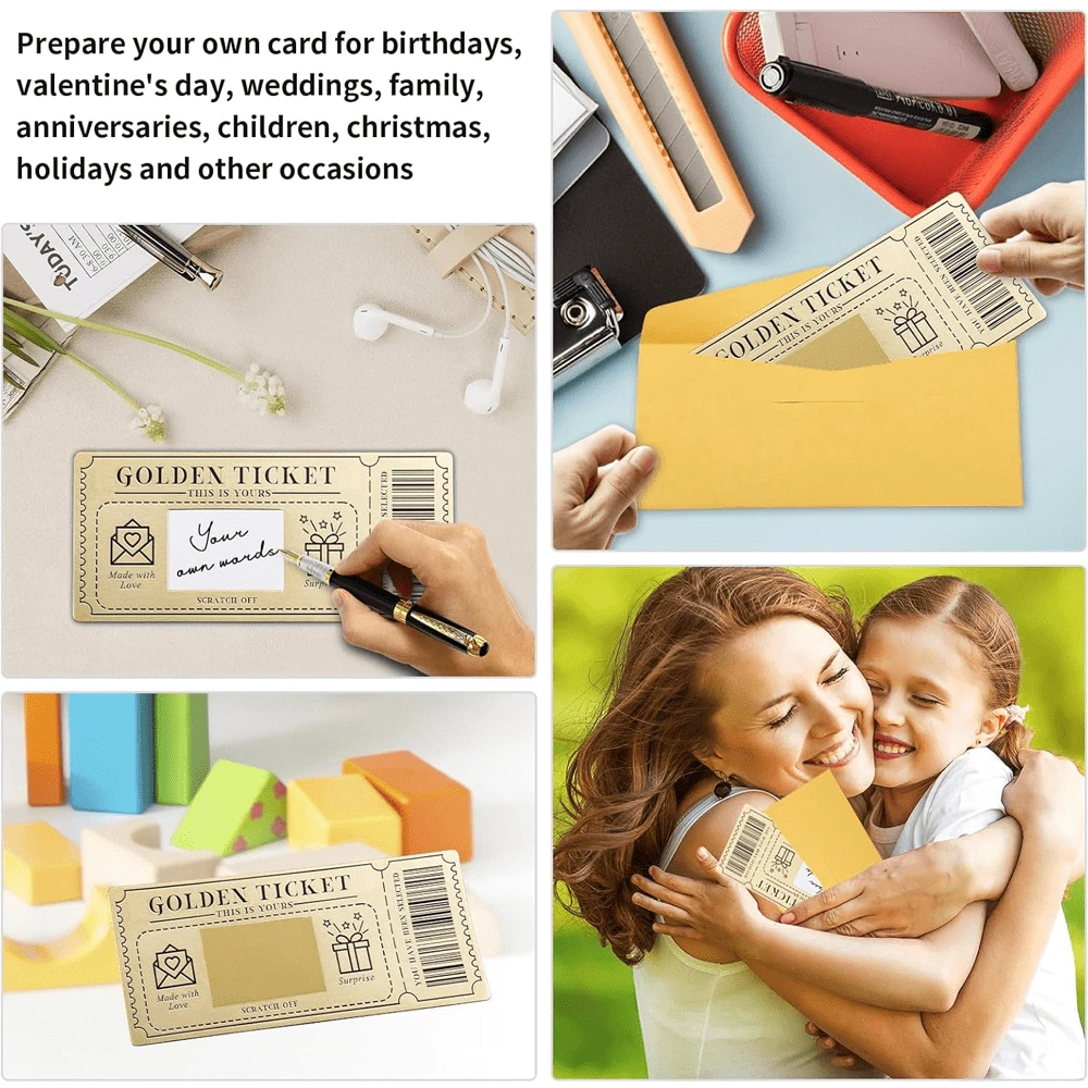 Cartões de raspadinha Golden Ticket com envelopes, raspe e revele o ...