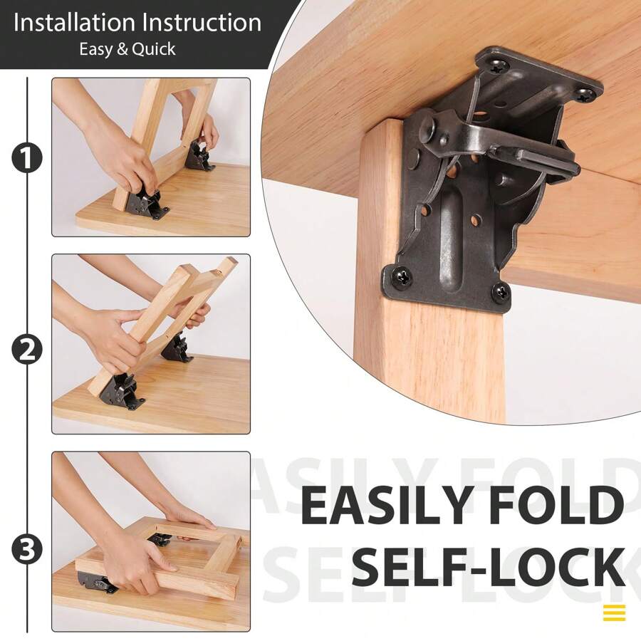 4 Pack Folding Brackets, Self-Lock Hinge With Screws For Folding Table ...
