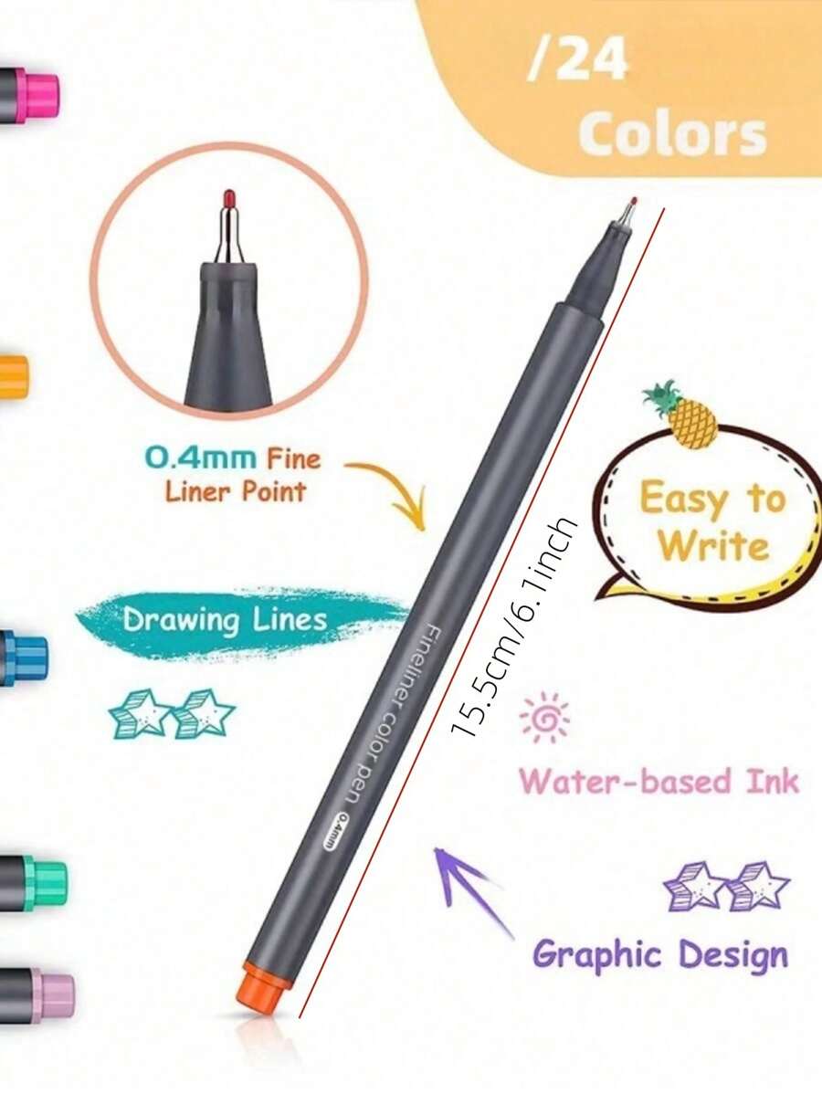 24pcs/Set Colorful Pens, Suitable For Notebooks, Fine Tip Pens, Fine Line Drawing Pens, Colored ...