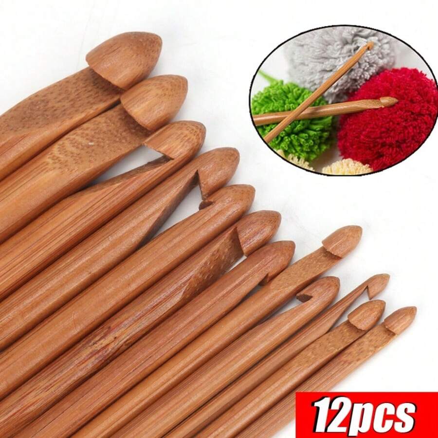 12pcs/Set DIY Crochet Hooks Set Bamboo Handle Crochet Knitting Tool ...
