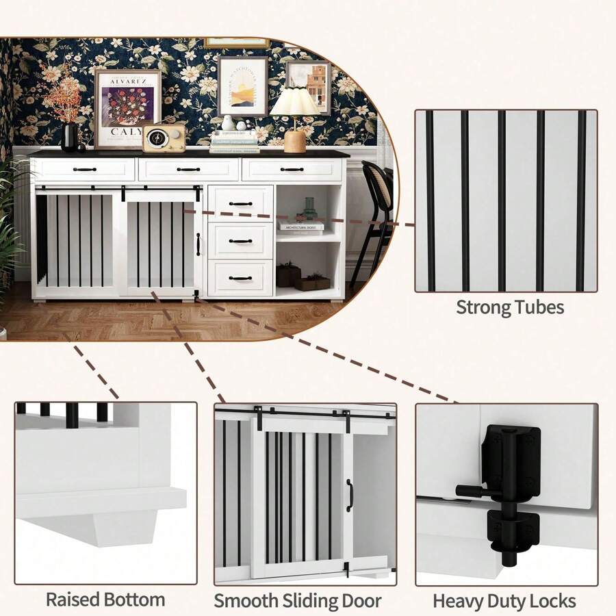 Dog Box Furniture With Storage, 72.4 "Wooden Heavy Dog Nest Table ...