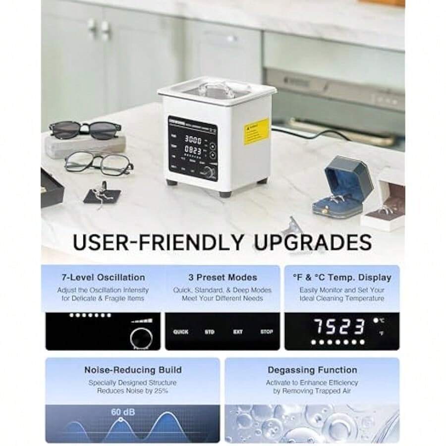 1.2L Digital Ultrasonic Cleaner 60W Quiet Machine Degas Mode 7 ...