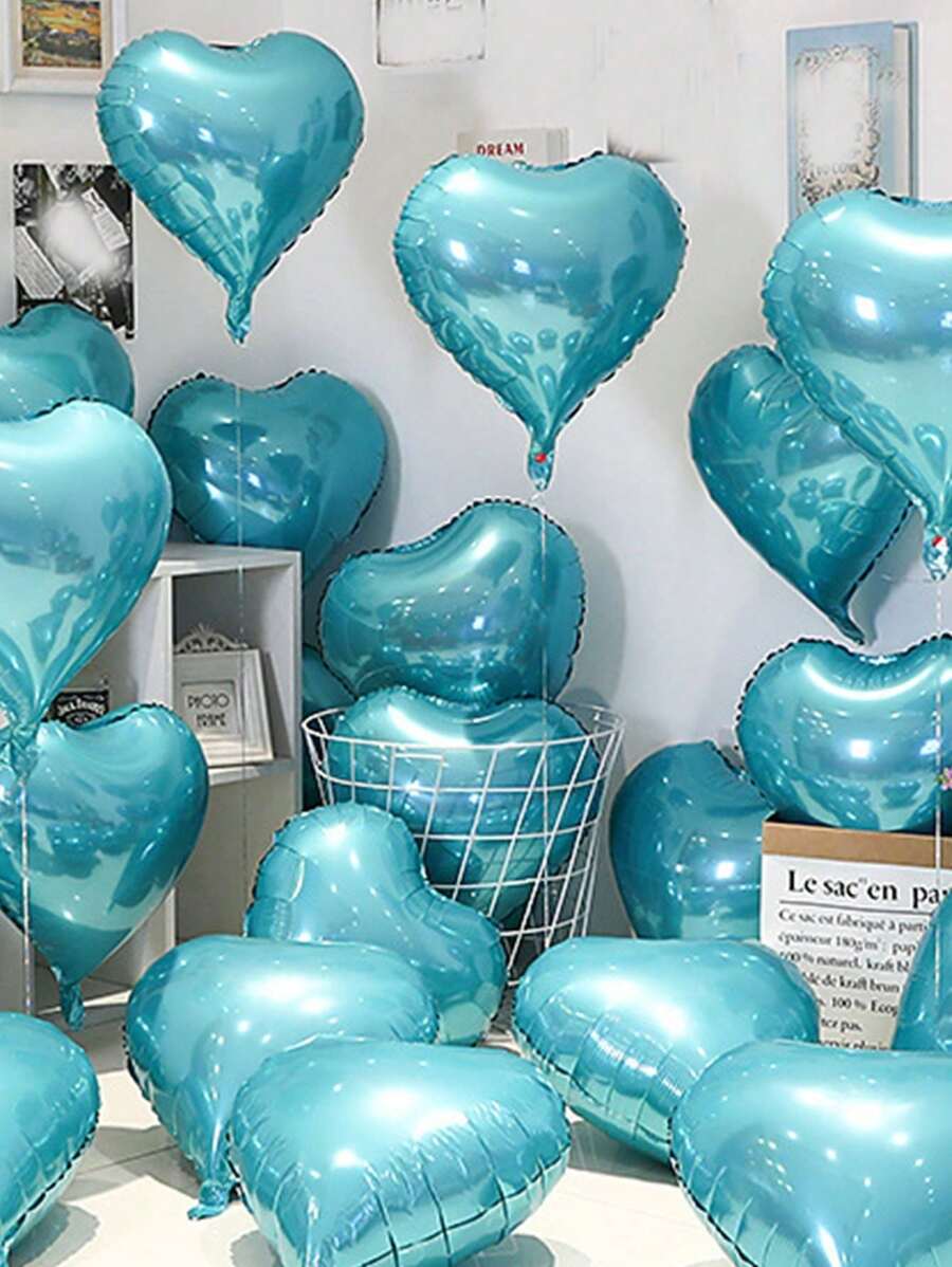 Blue Foil Heart Balloons, 10PCS Blue Heart Shape Balloons Birthday ...