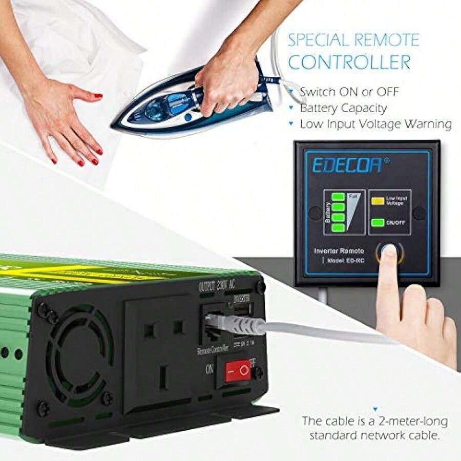 EDECOA Pure Sine Wave Power Inverter 1000W 12V To 240V AC Converter 2 ...