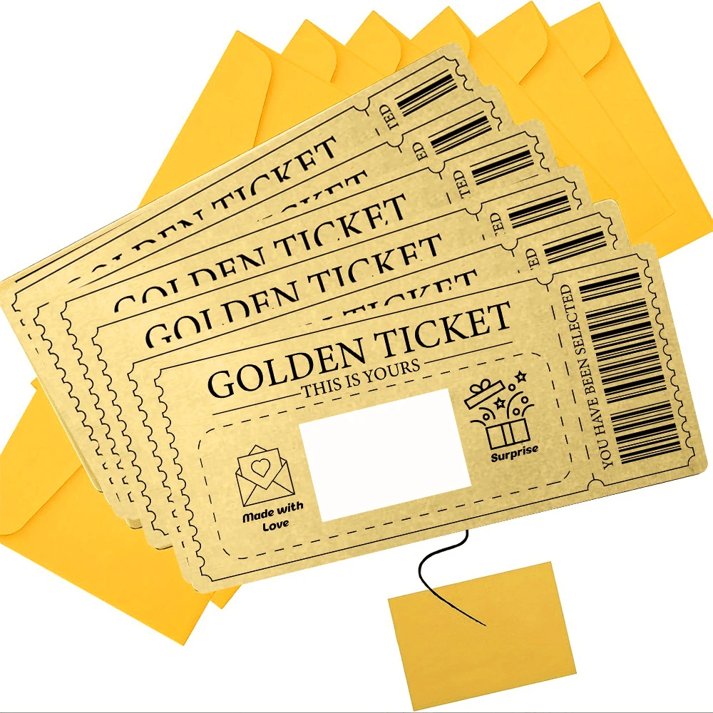 Cartões de raspadinha Golden Ticket com envelopes, raspe e revele o ...