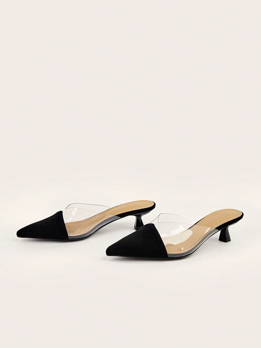 2024 Spring/Autumn Women's Pointed Toe Thin Heel Mules, Transparent ...
