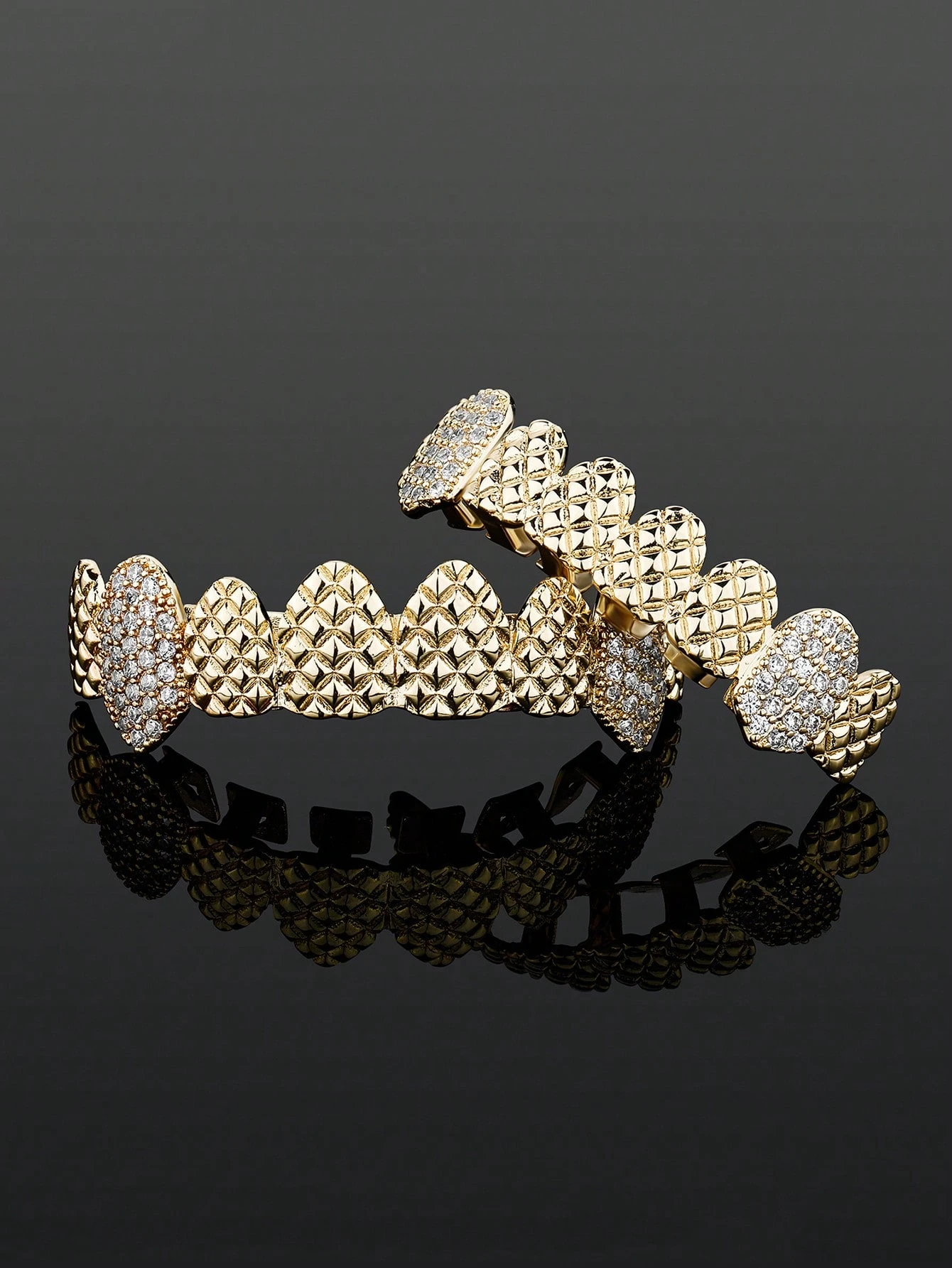 2pcs Hip-Hop Textured Dental Grillz With Zirconia Stones, Copper-Plated ...