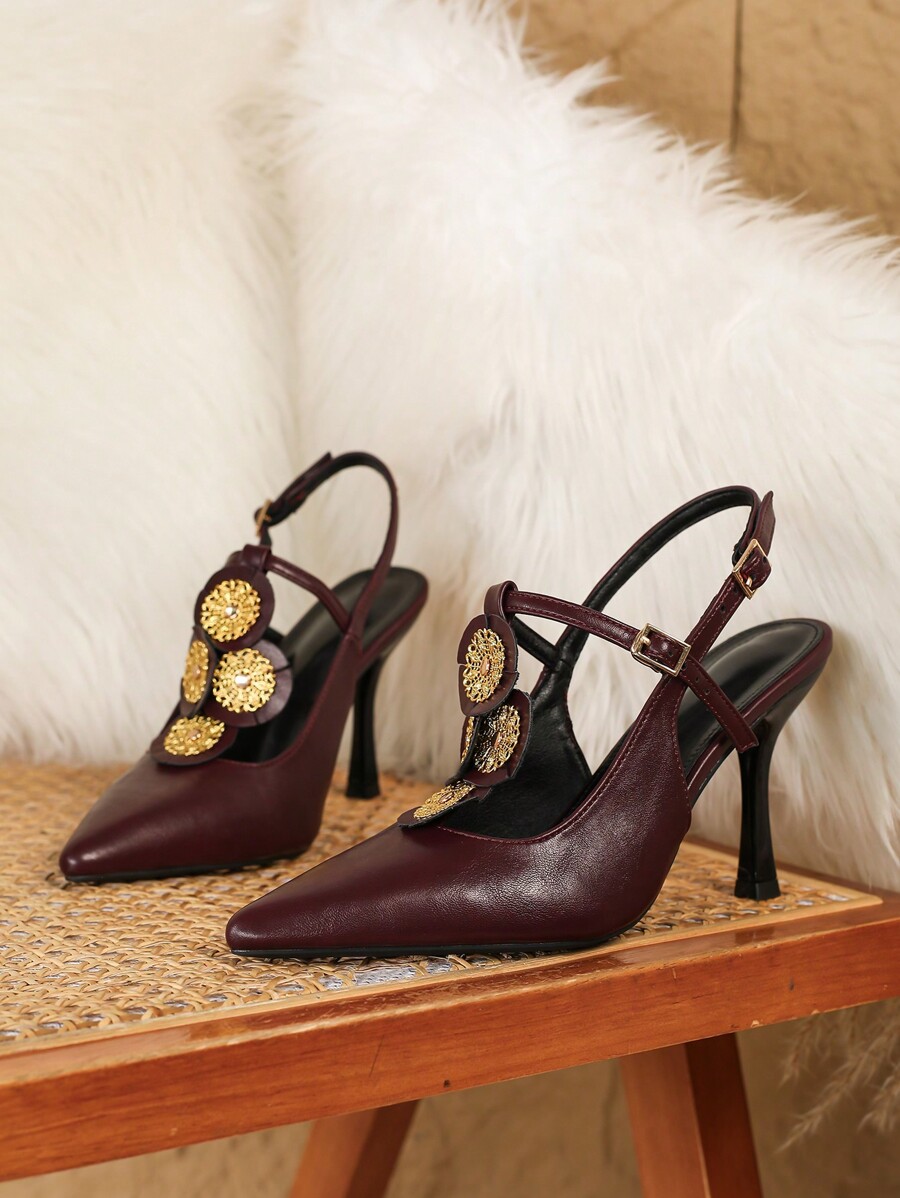 Plus Size Women's Stiletto High Heel Peep Toe Slingback Pumps, Burgundy ...