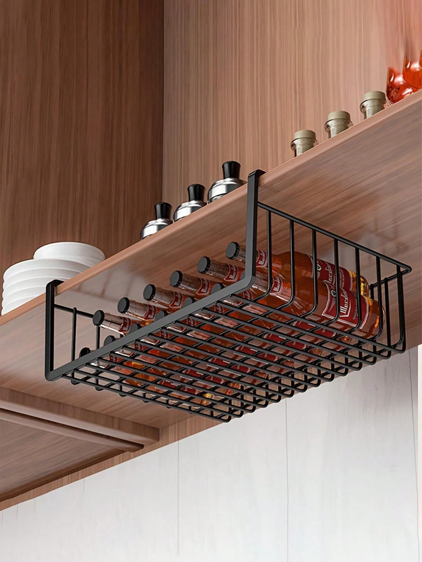 15.74 Inch Drill-Free Under Cabinet Storage Rack - Pull-Out Organizer ...