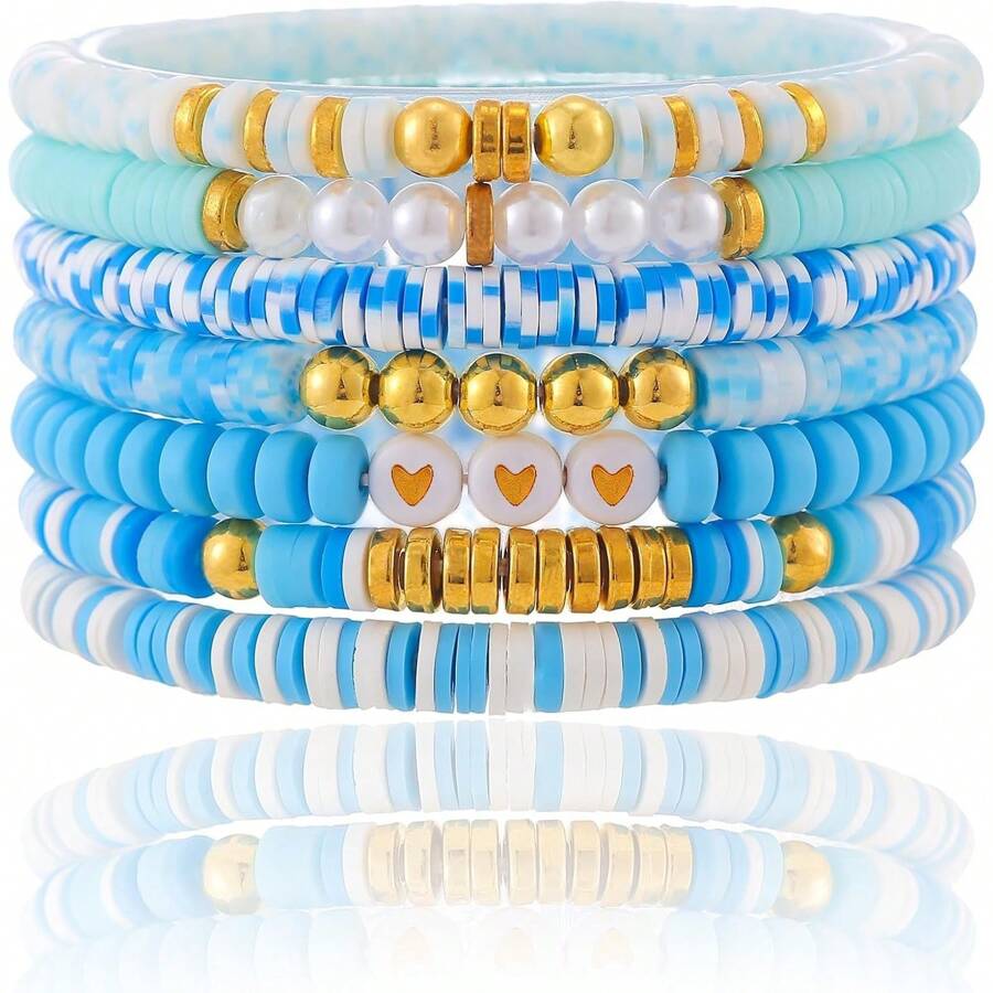7pcs Friendship Bracelets - Fashion Heishi Clay Beaded Bracelets ...