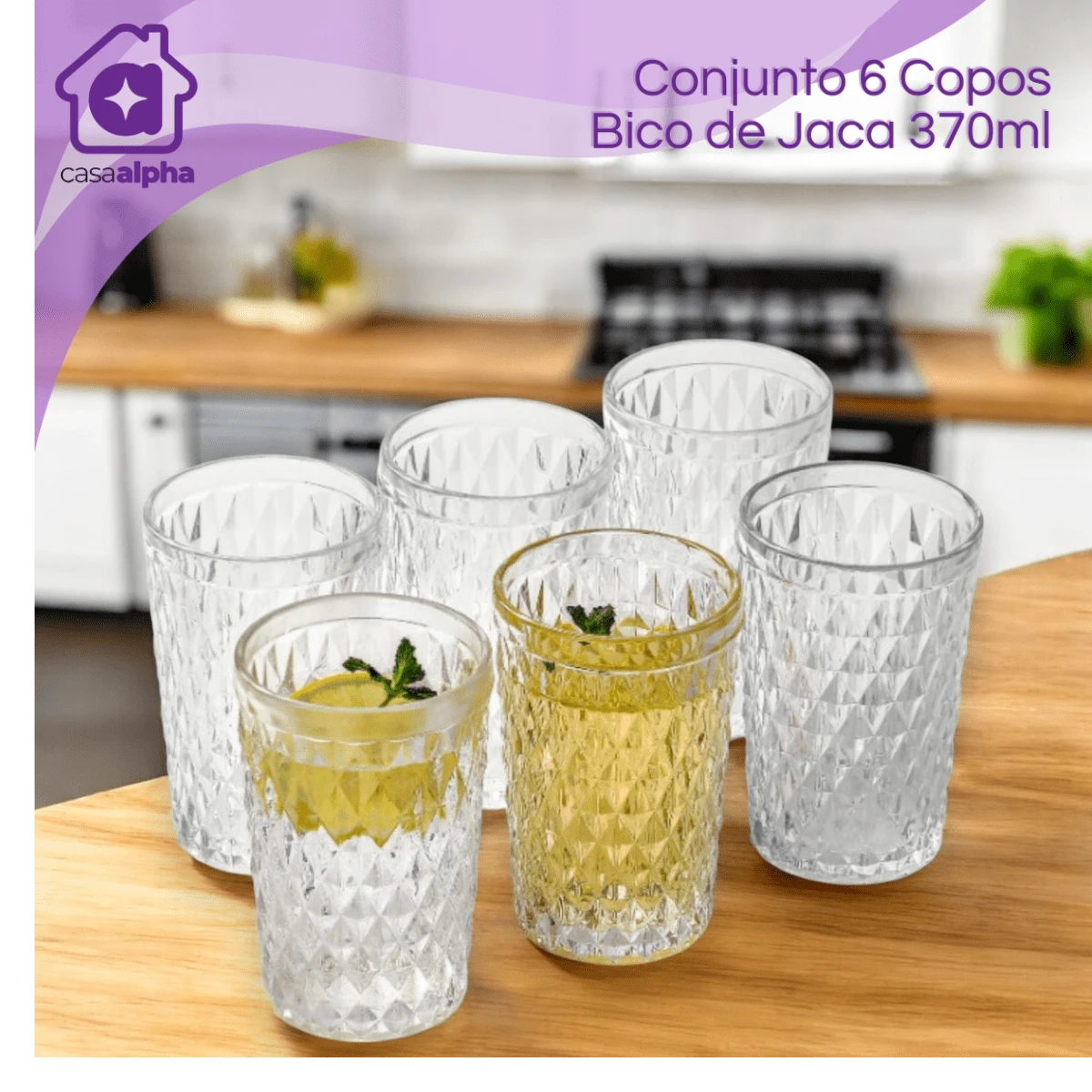 Set Of 6 Glass Cups With Jackfruit Spout 370 Ml For Juice Water Soft ...