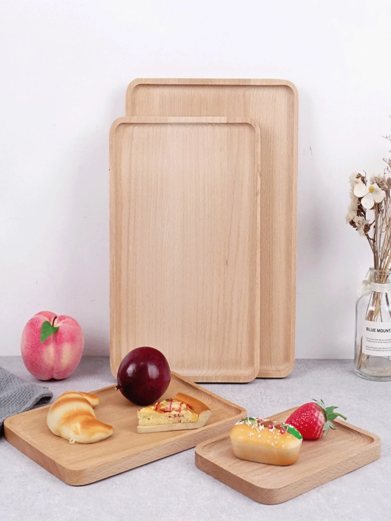 1pc Beech Wood Tray, Wooden Rectangular Wood Tray, Suitable For Home ...