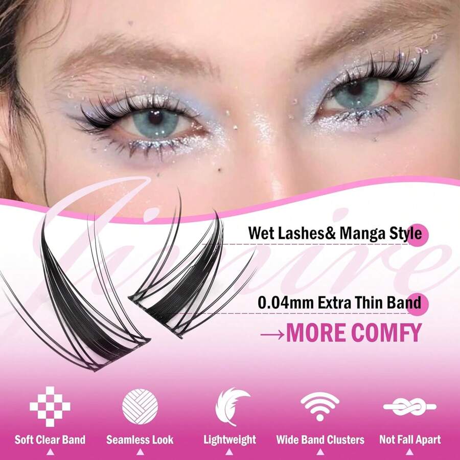 110pcs D-Curl Cat Eye Lash Clusters, Fine Lash Extensions, Left/Right Lashes, Manga Fox Eyes ...