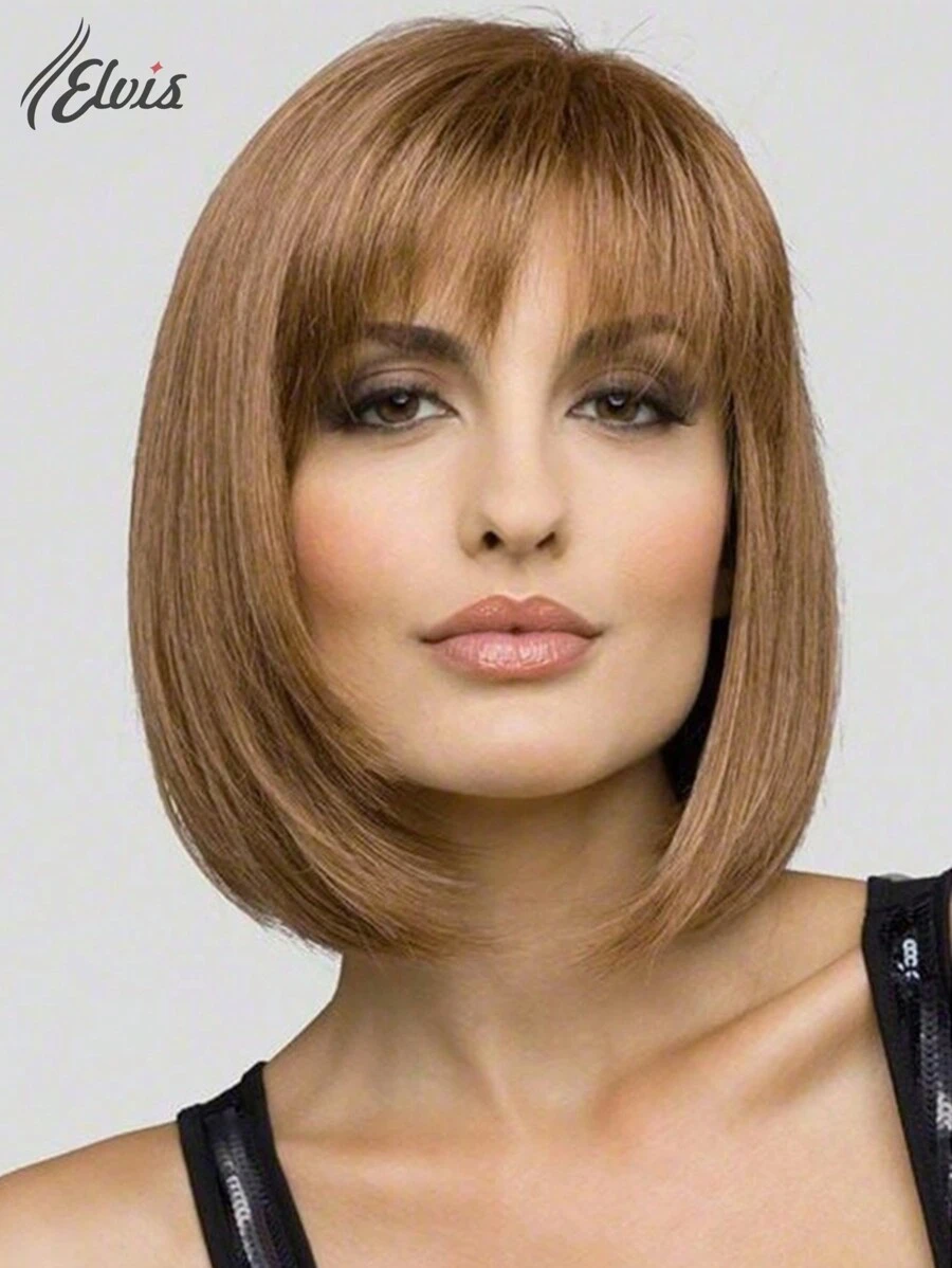 12-Inch Women's Fashion Natural Air Bangs BOB Hairstyle Inward-Curled ...