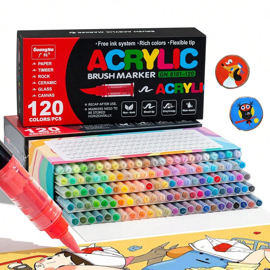 GuangNa 168 Colors Acrylic Marker Pens, Soft Tip, No Pressure Required ...