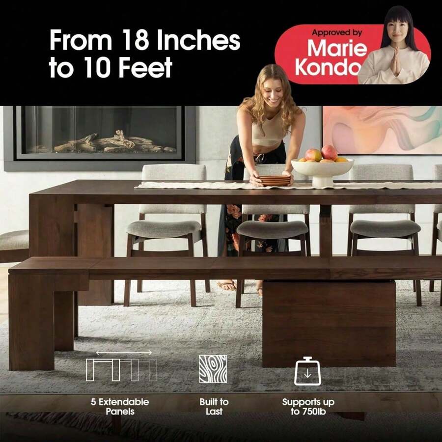 YUHBNO Table Dining Room Table For 2 To 12 Approved By Marie Kondo ...