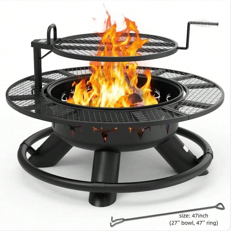 OUTDOORS 32-Inch Wood Burning Fire Pitwith Removable Cooking Grill ...
