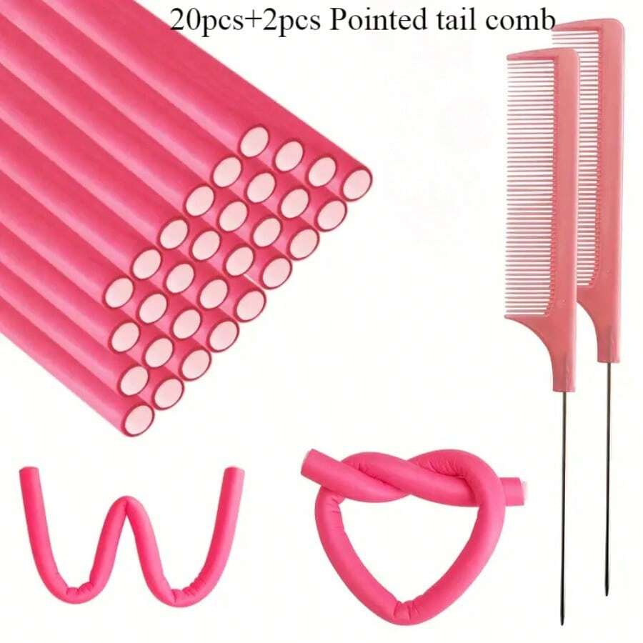 20pcs+2pcs Flexible Heatless Hair Rollers - Bendy Twist Curling Rods ...