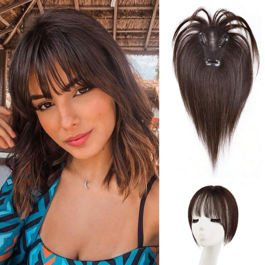 Élégant postiche de cheveux raides pour femmes, 100% cheveux humains ...