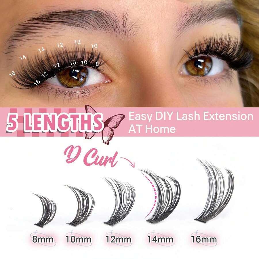 10 Rows 200 Clusters Eyelashes, 50D Mix Full Curled Eyelashes, Natural ...