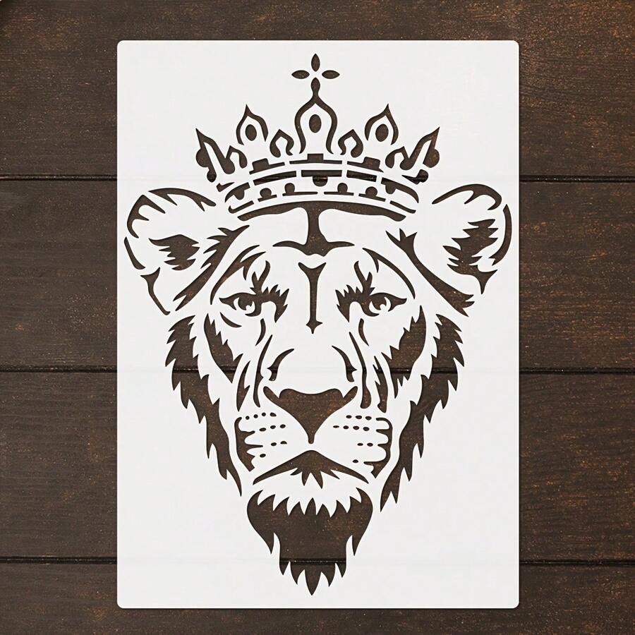 Reusable Plastic King Lion Head With Crown Art Stencil, Lion Stencil ...