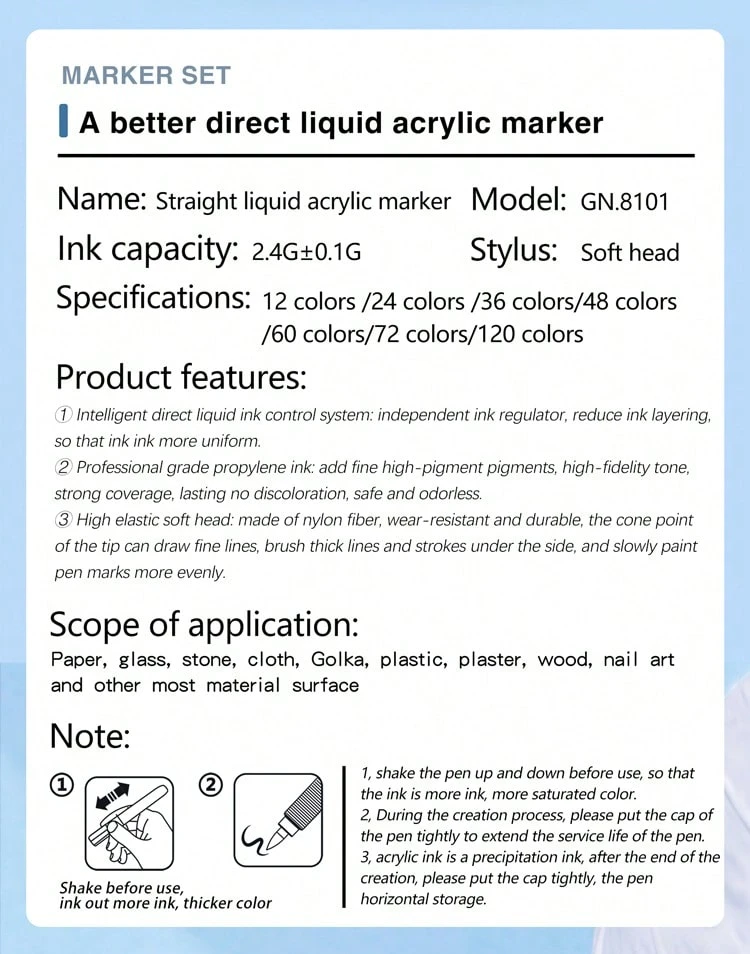 GuangNa 168 Colors Acrylic Marker Pens, Soft Tip, No Pressure Required ...