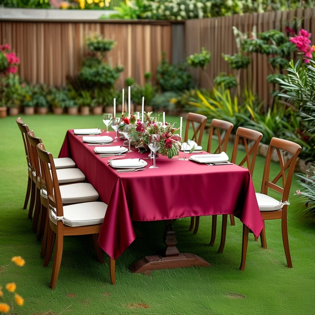 1 Piece Burgundy Rectangle Tablecloth - Luxurious Burgundy Cloth, Easy ...