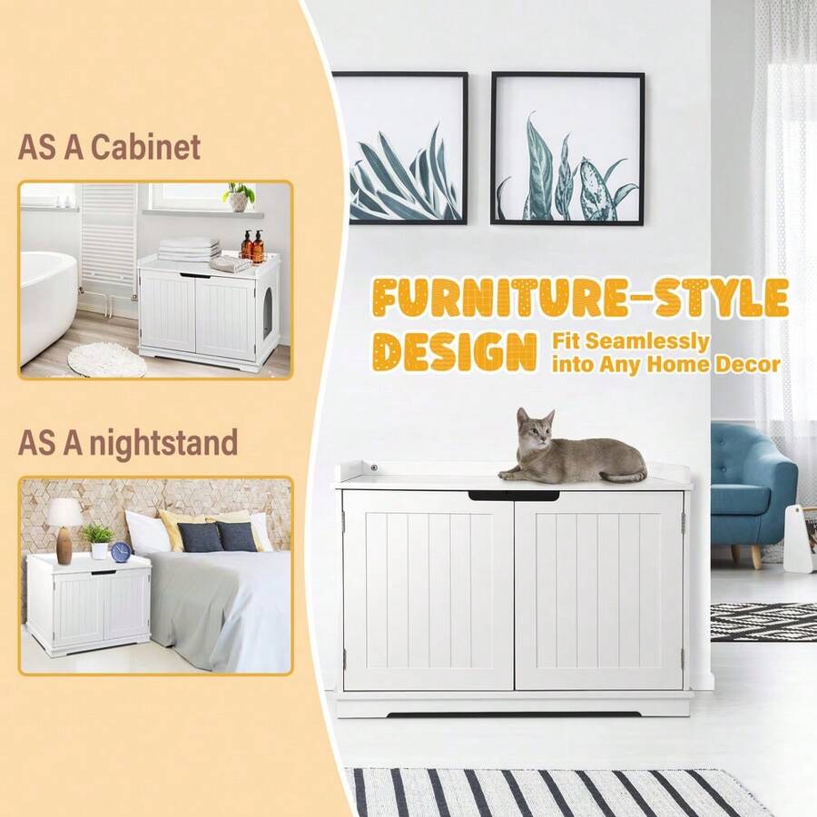 Cat Litter Box Enclosure Furniture Cat Washroom Hidden Litter Box ...