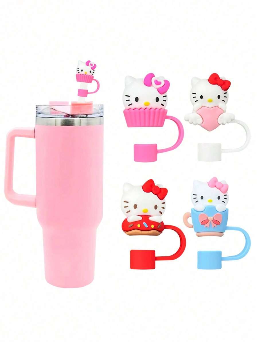 1Pc Hello Kittys Adorable Cartoon Straw Covers - Kitty Cat Reusable ...