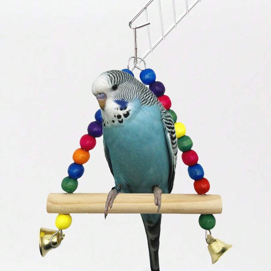 1pc Random Color Wooden Bead Triangle Bell Hanging Swing Parrot Bridge ...