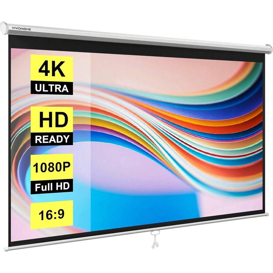 SPECSTAR 100 Inch Manual Pull Down Projector Screen, 16:9 HD ...