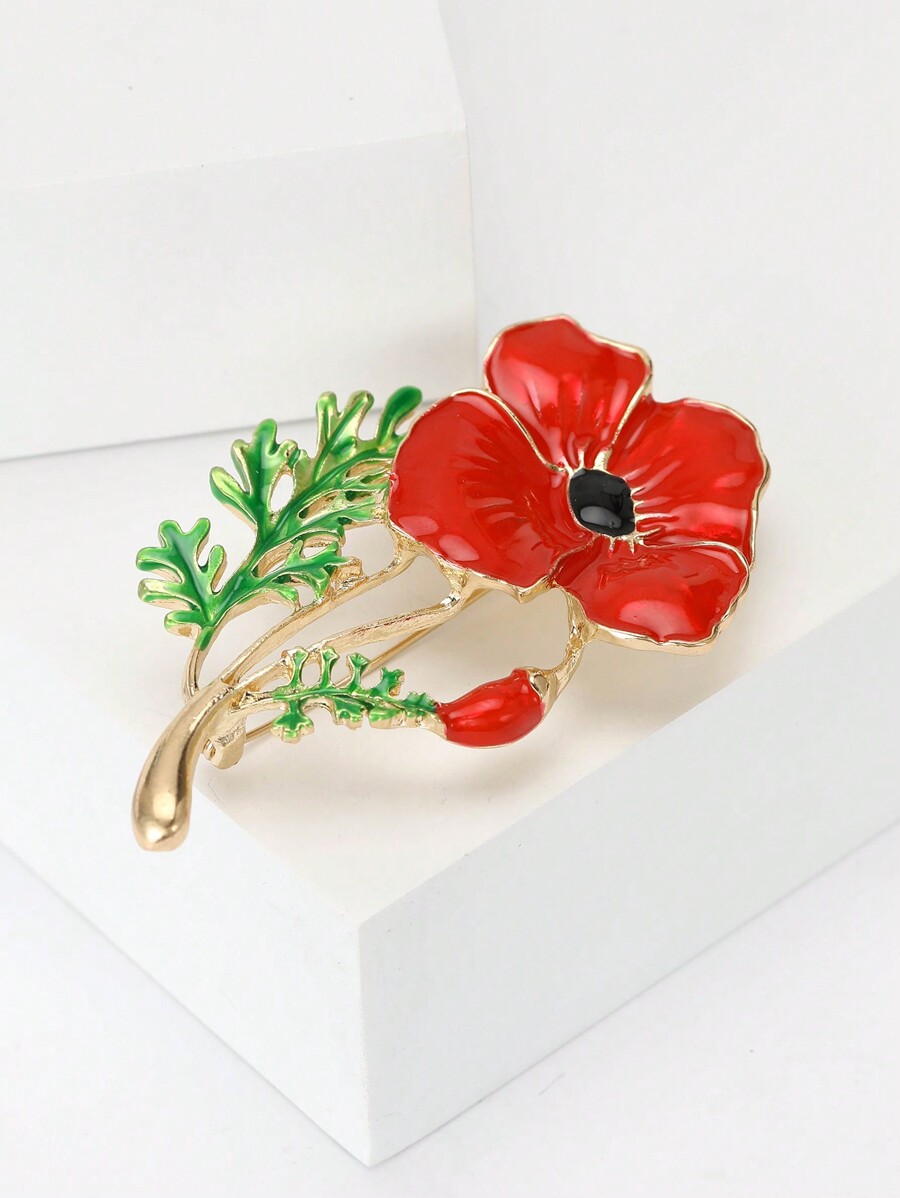 Enamel Poppy Flower Brooch For Women Dress Suit Accessories Exquisite ...