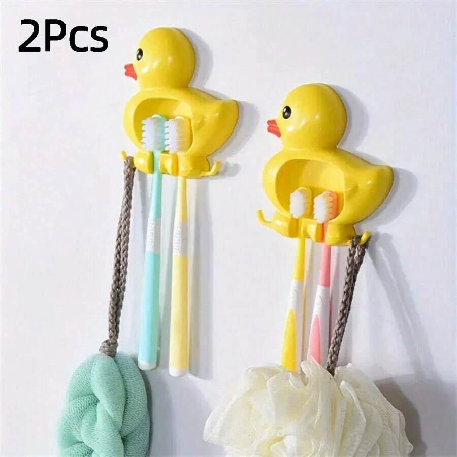 2Pcs Cute Duck Design Wall-Mounted Toothbrush Holder, Waterproof ...