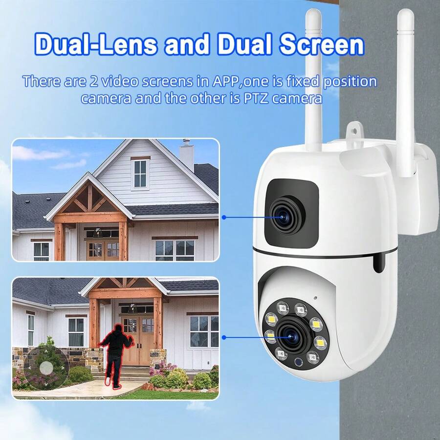 1080P Smart Dual-Lens Security Camera With 360° Surveillance, Full ...