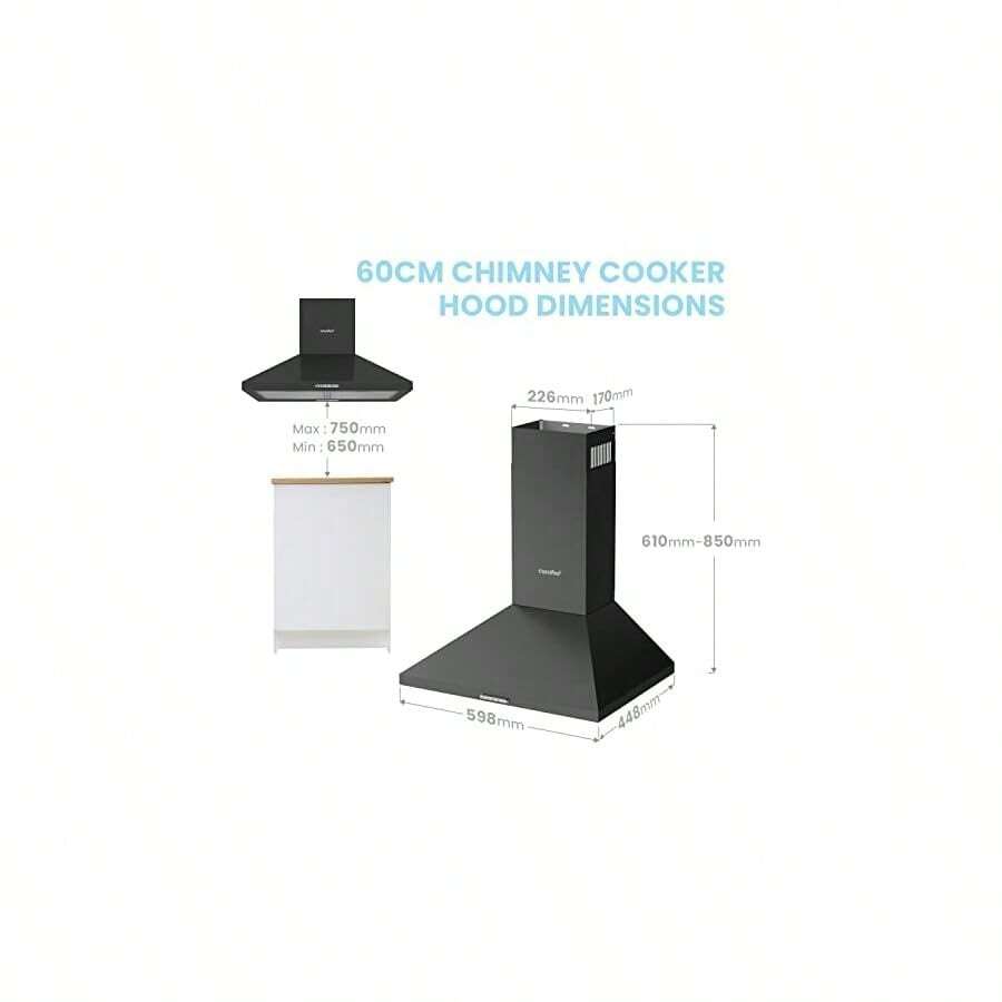 60 Cm Chimney Cooker Hood Extractor LED Recirculating Ducting Wall ...