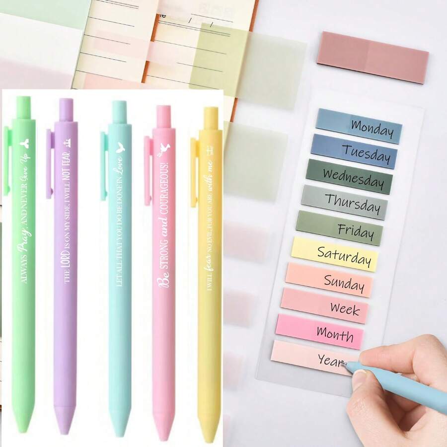 Bible Verse Pens+ Bible Tabs Set, Morandi Theme, Black Ink, Retractable ...