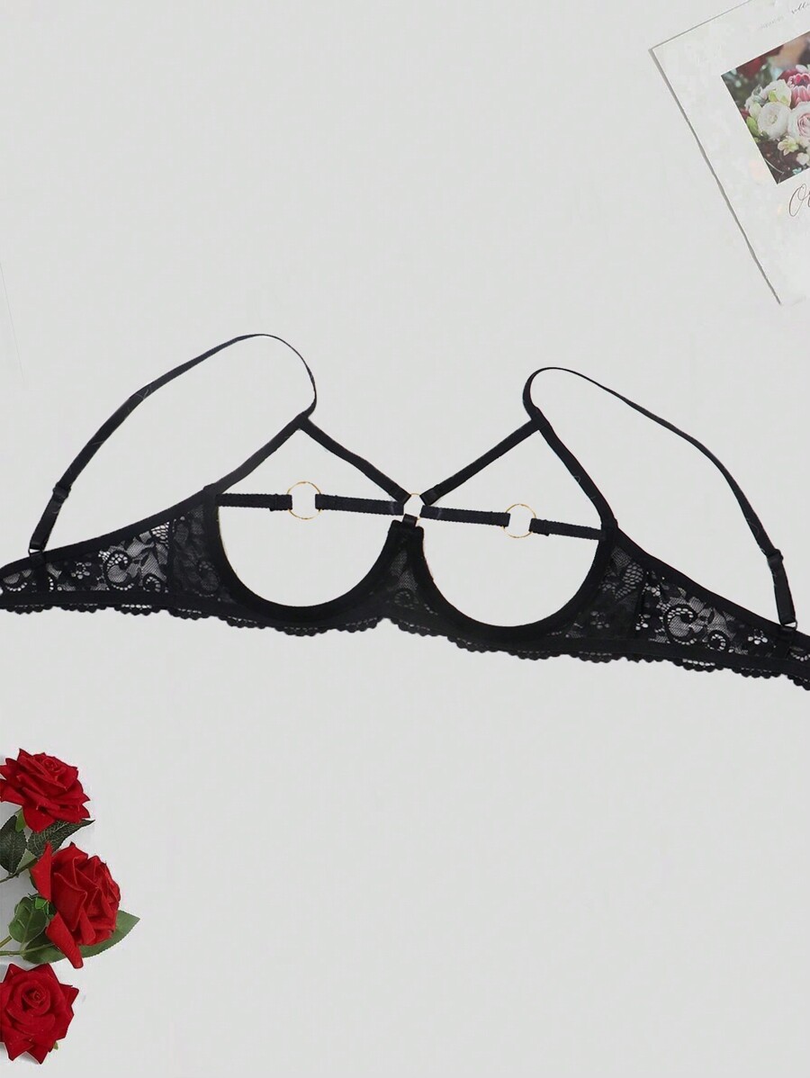 Women's Black Sexy Steel-Supported Push-Up Bra With Fashionable Metal ...