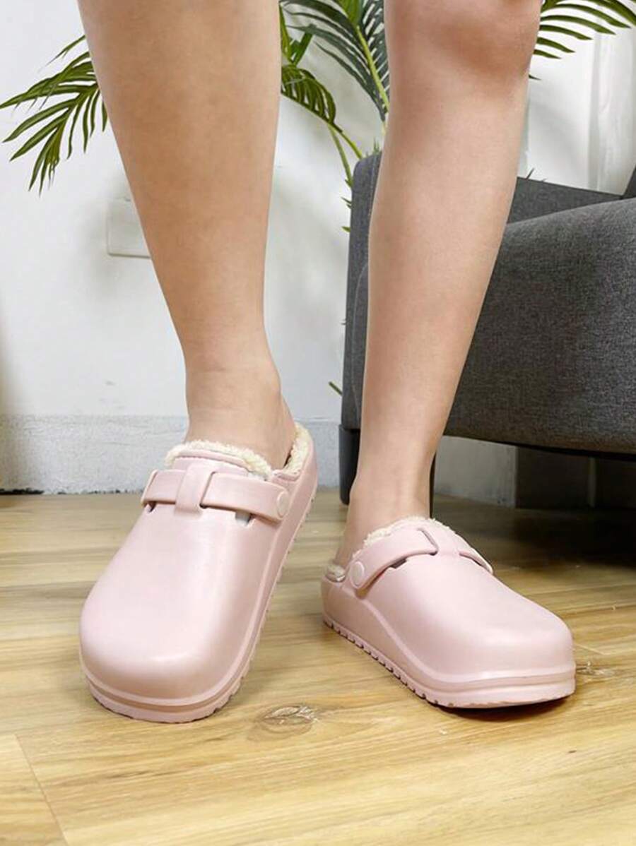 Women's Thick Sole Slip-On Waterproof Shower Clogs With Faux Fur Lining ...