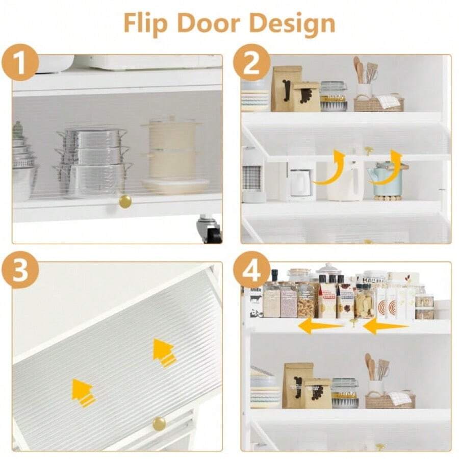 AKIUDEX 5 Tier Pantry Storage Cabinet Baker Racks With 4 Flip-Up Doors ...