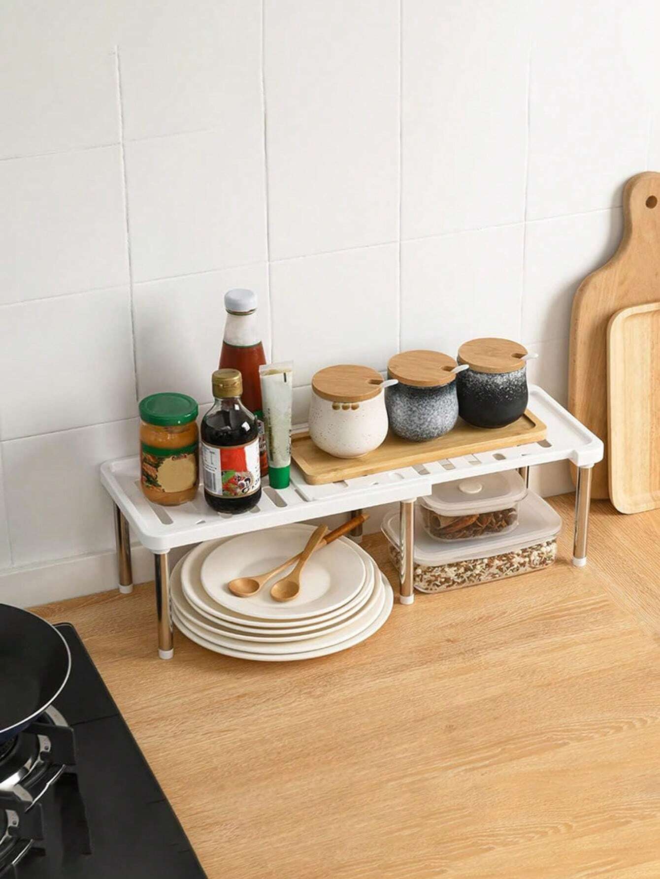 Extendable Kitchen Organizer Rack, Multi-Functional Under Sink Shelf ...