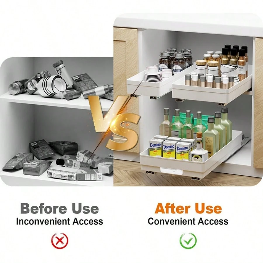 (3 Sets) Expandable Cabinet Drawers - Pull Out Cabinet Drawers Sticky ...