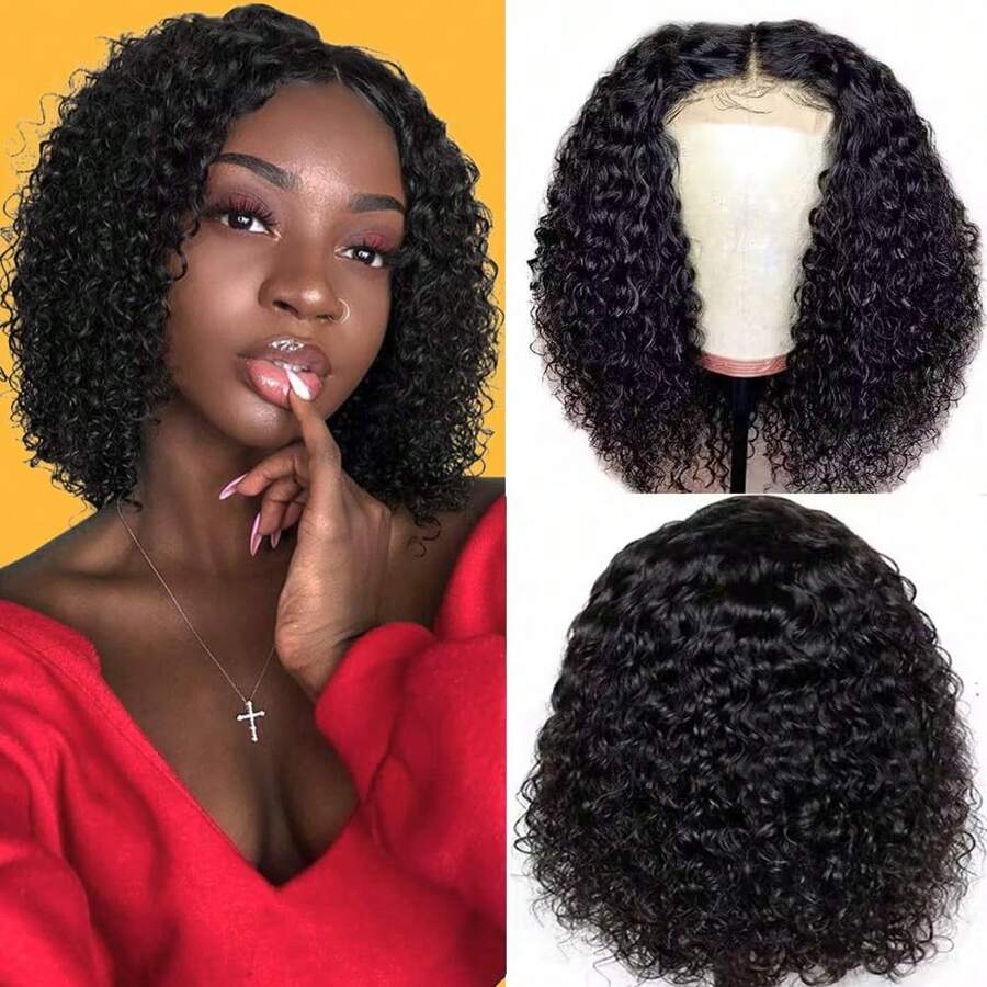 Short Curly Closure Wigs Brazilian Human Hair 4x4 Lace Closure Bob ...